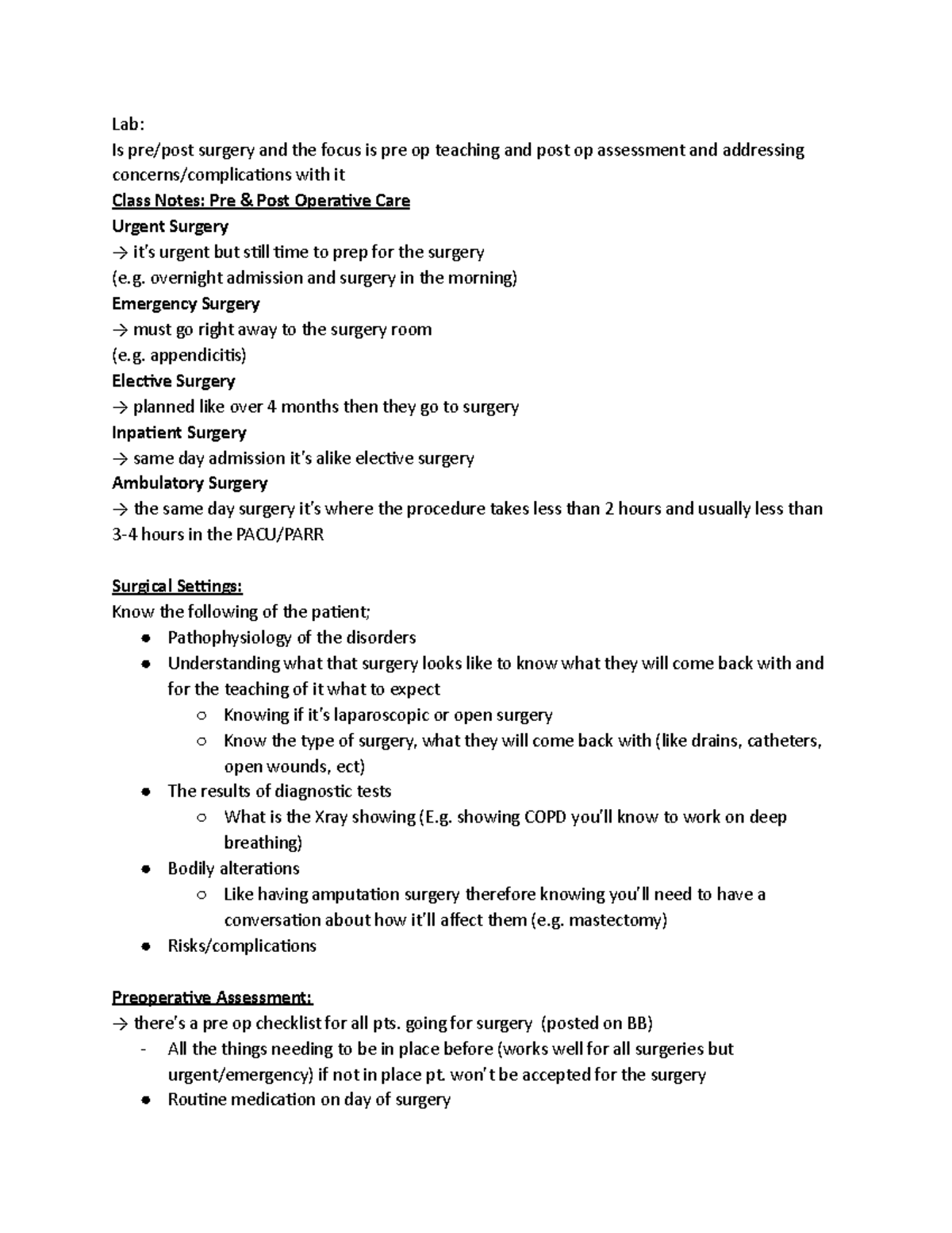 Week 4 Healing Practices Pre & Post Operative Care - Google Docs - Lab ...