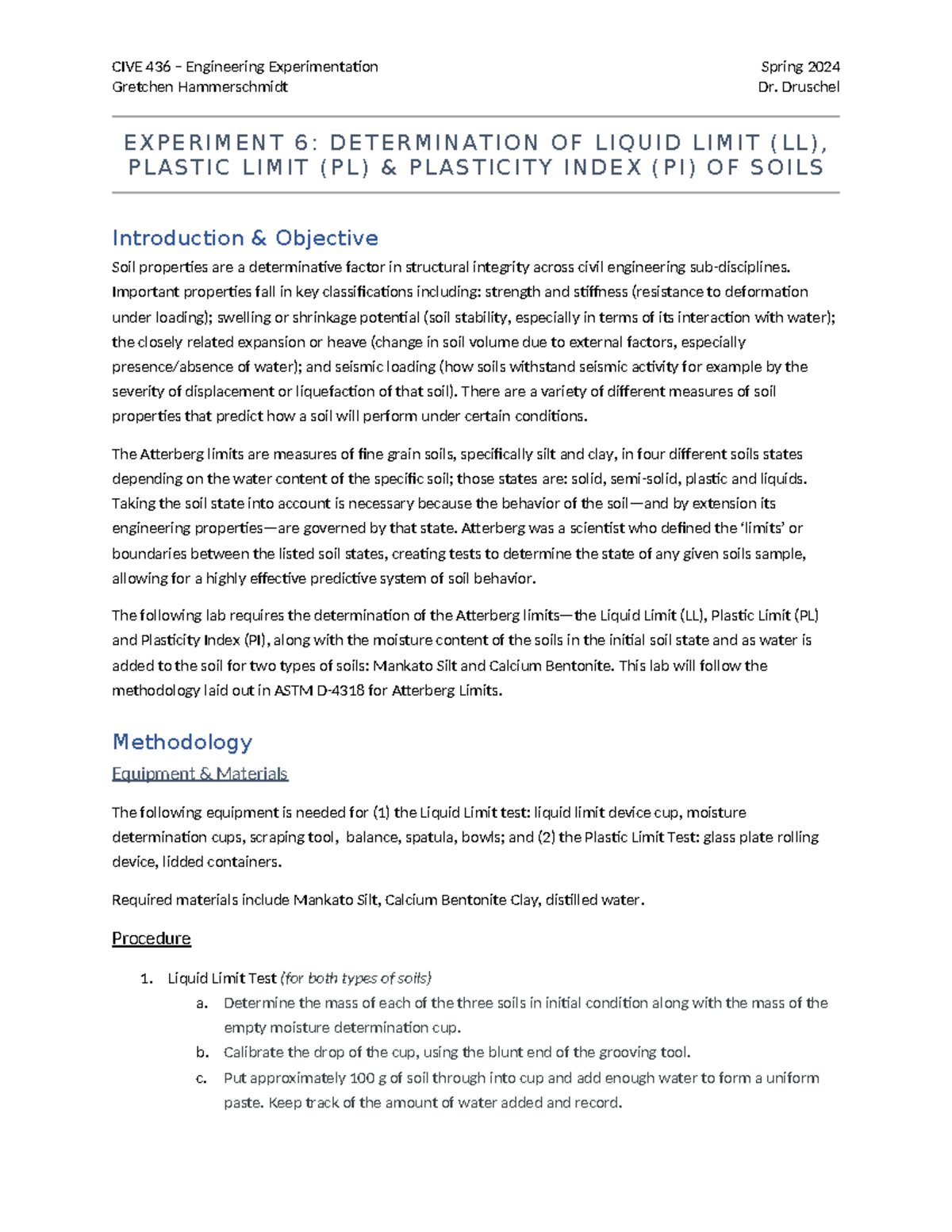 Expirement 6 - Gretchen Hammerschmidt Dr. Druschel E X P E R I M E N T ...