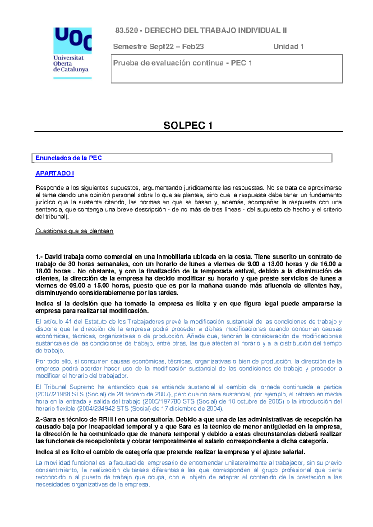 Vvvvvvv - Semestre Sept 22 – Feb23 Unidad 1 Prueba de evaluación continua - PEC 1 SOLPEC 1 - Studocu
