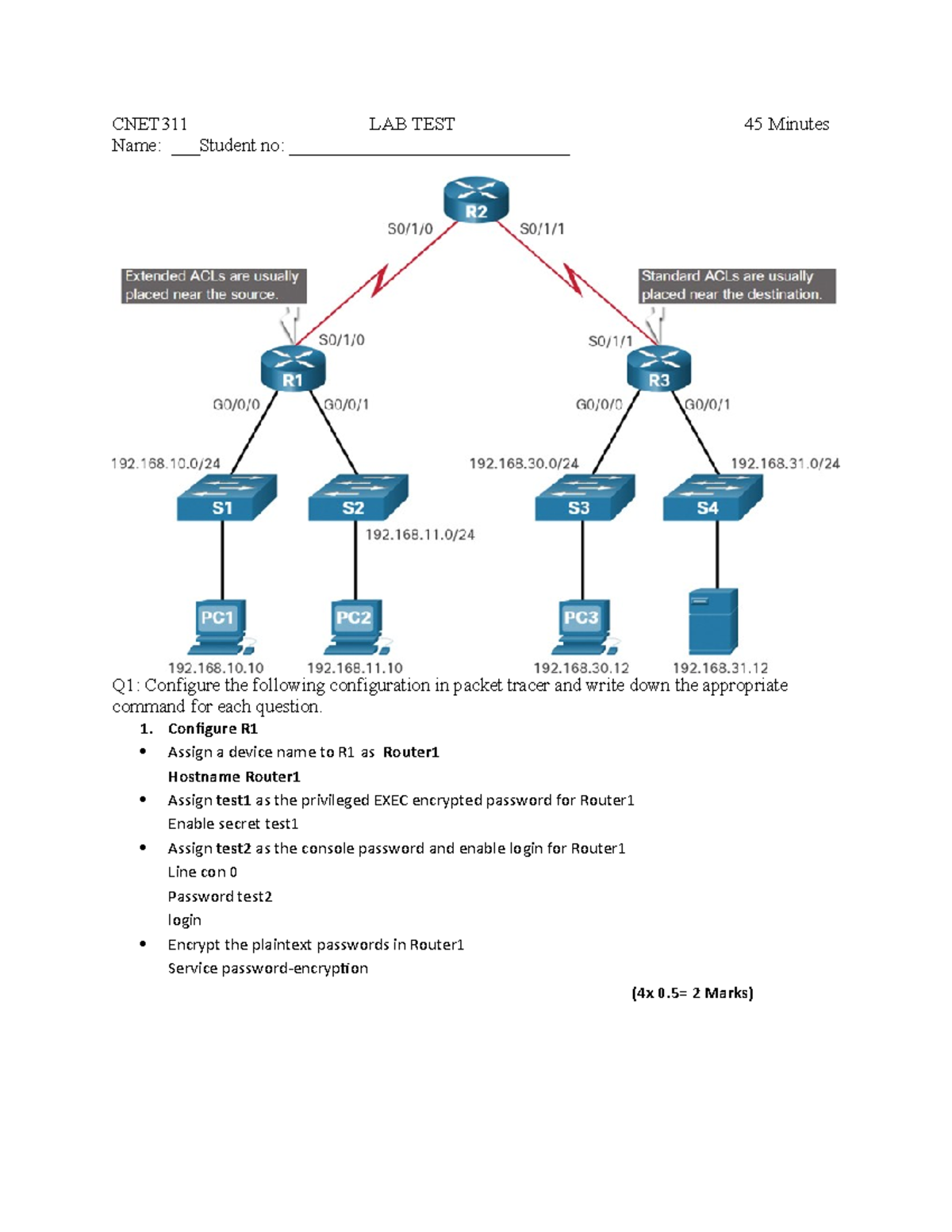 CNET 311 Lab test - Lab Test - CNET311 LAB TEST 45 Minutes Name ...