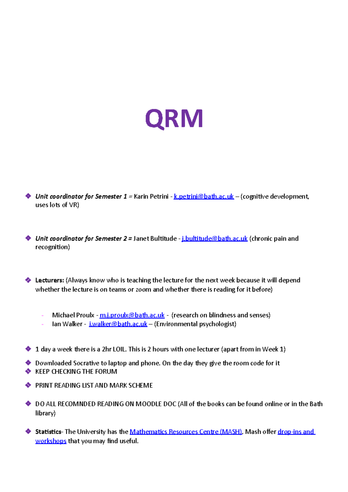 QRM Important Introduction Notes and Summary of each lecture for the ...
