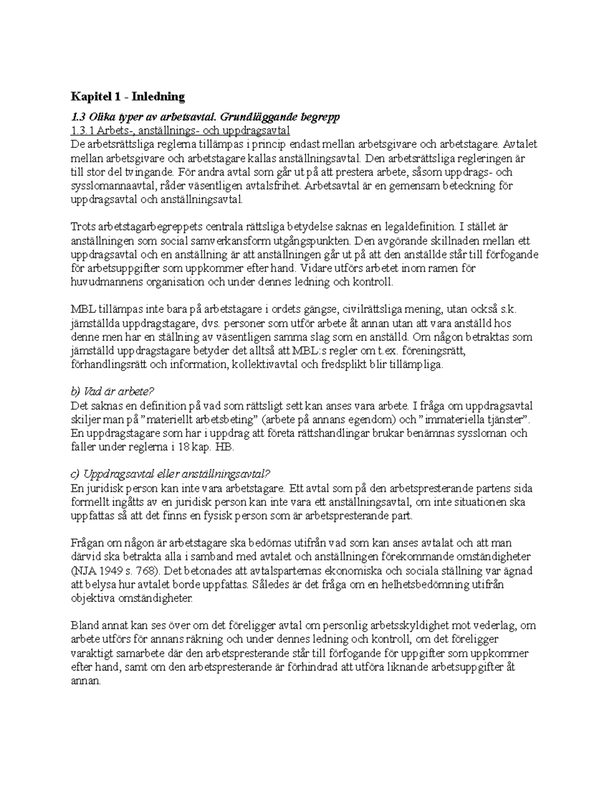 Anställningsförhållandet kap. 1 - Kapitel 1 - Inledning 1 Olika typer ...