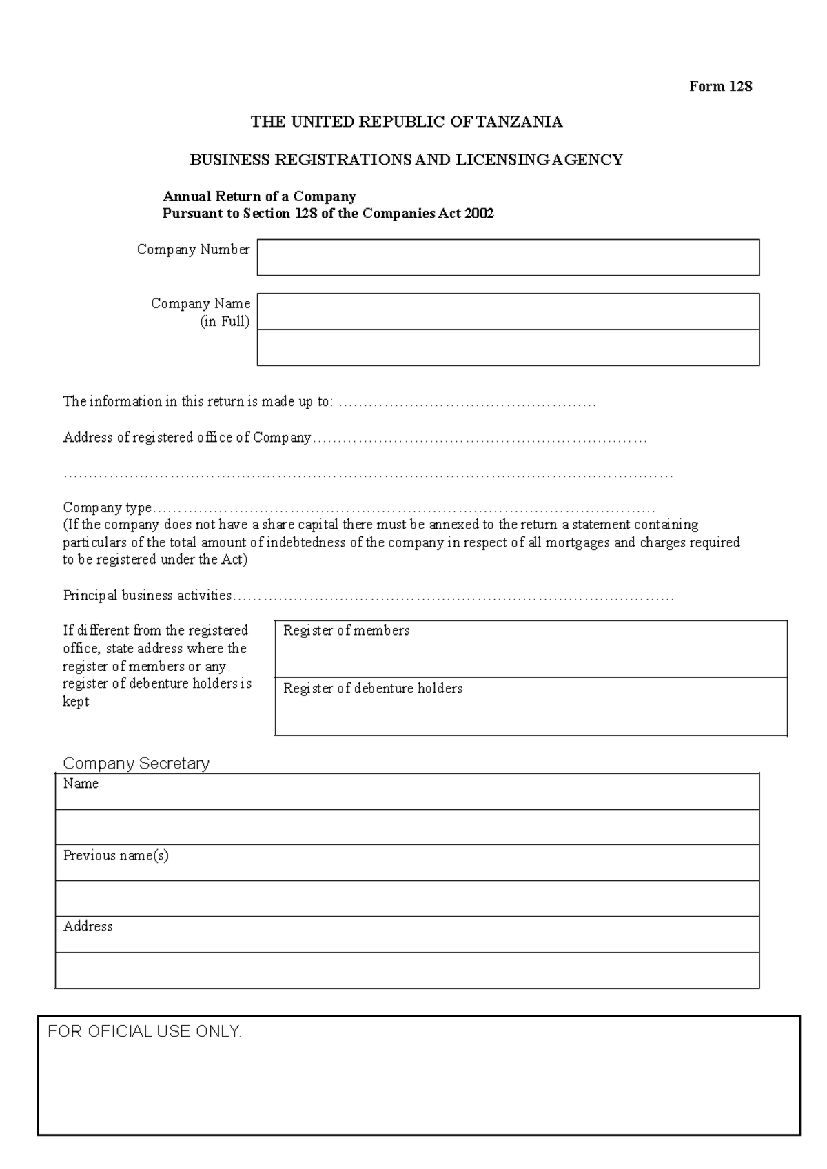Sw-1602526847-18 128 - Form 128 THE UNITED REPUBLIC OF TANZANIA ...