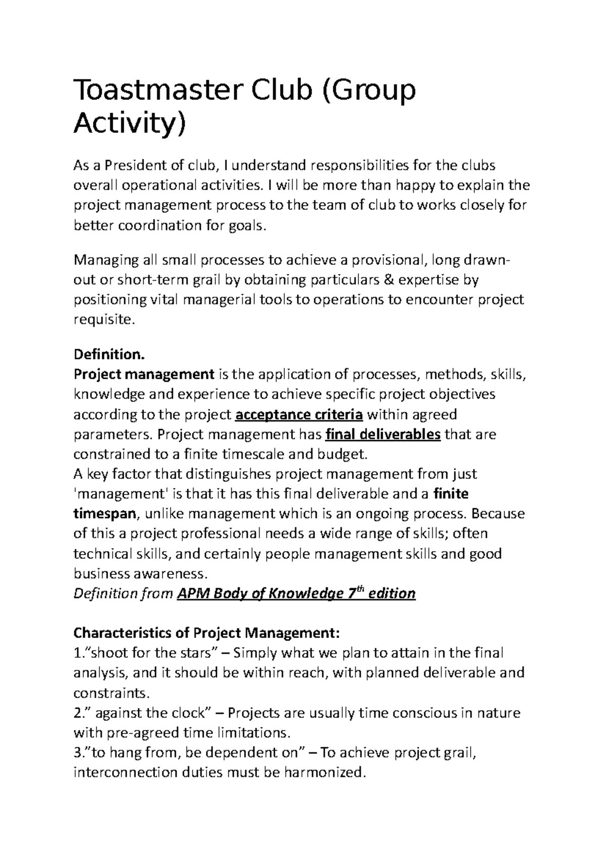 Toastmaster Club Group Assignment - Toastmaster Club (Group Activity ...