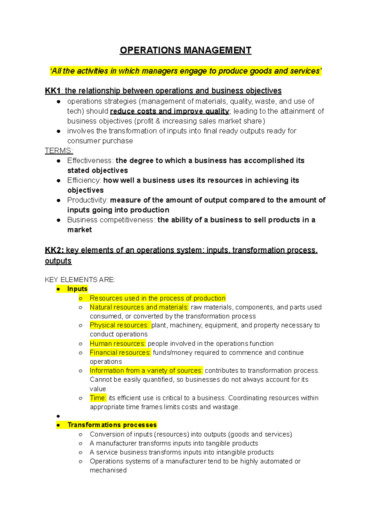 unit 3 aos 3 operations - OPERATIONS MANAGEMENT ‘All the activities in ...