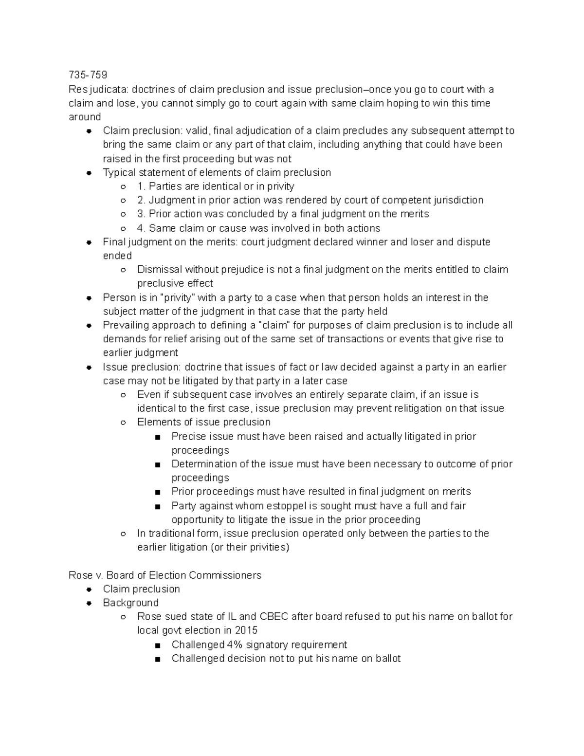 Civ pro 11 9 reading notes - 735- Res judicata: doctrines of claim ...
