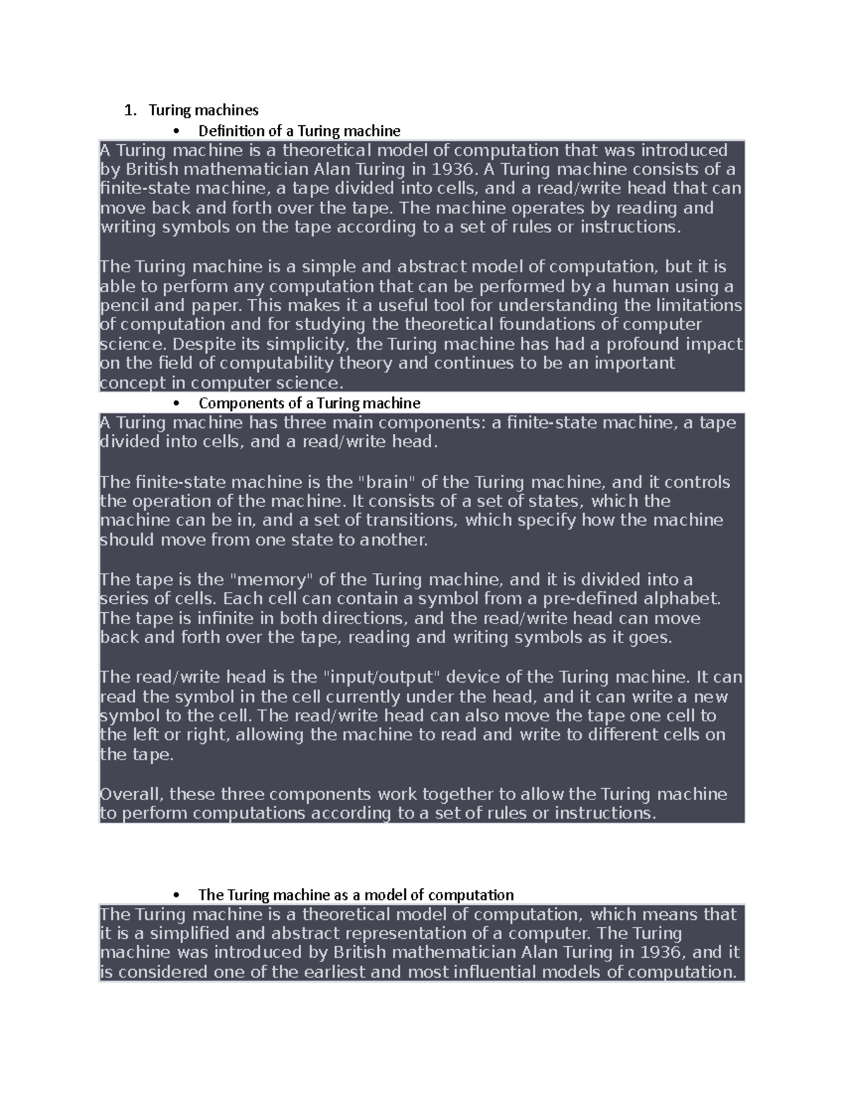 Turing machines - A Turing machine consists of a finite-state machine ...