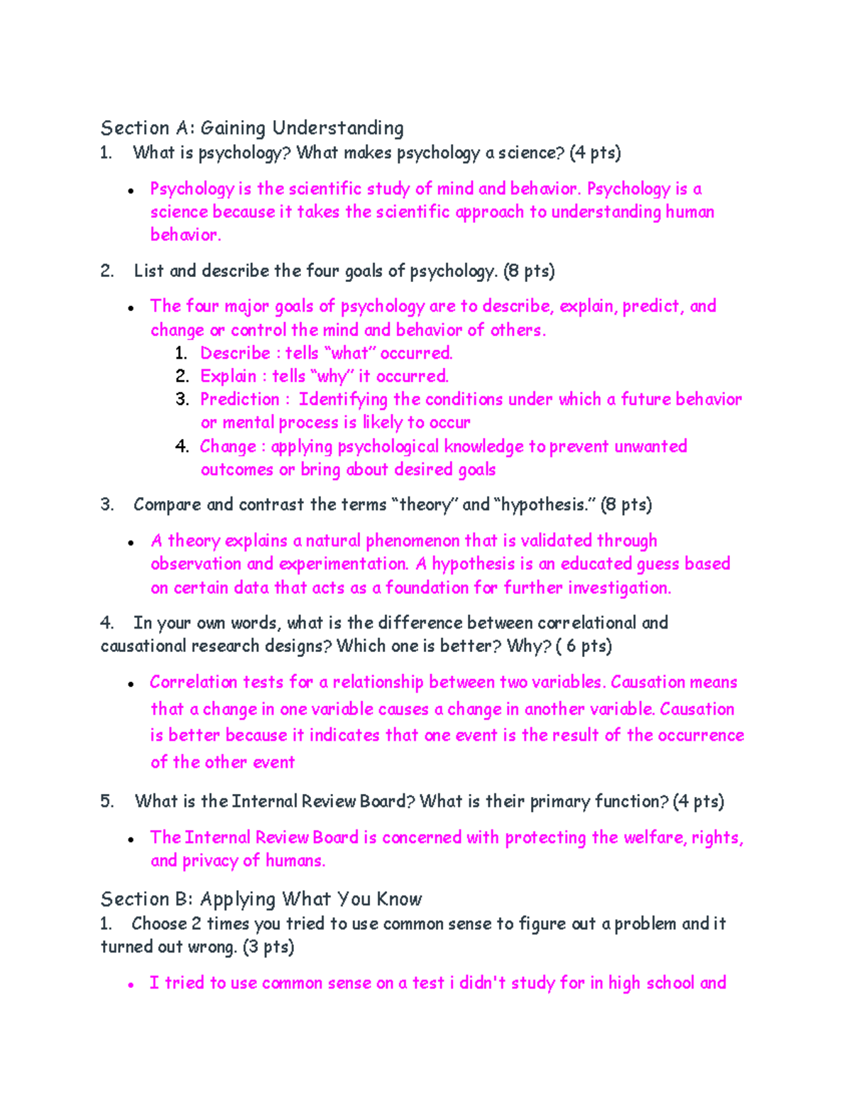 Chapter 1-3 psych - notes - Section A: Gaining Understanding What is ...