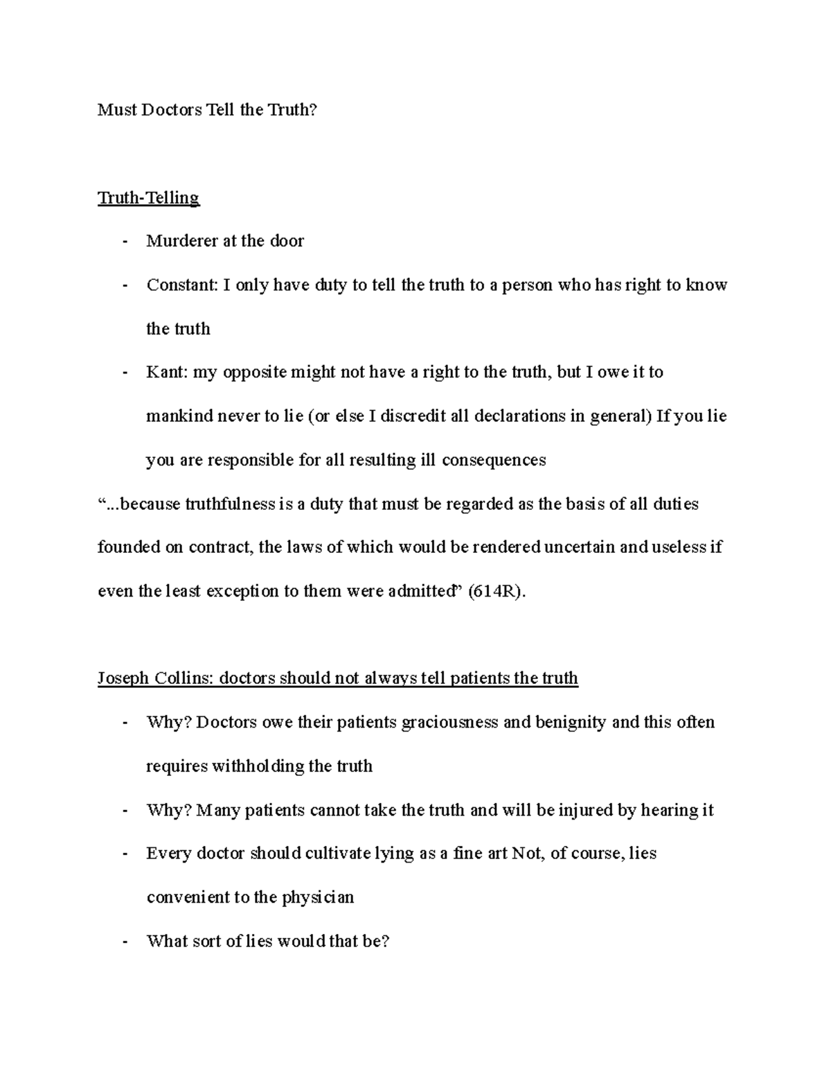 Medical Ethics Notes 4 - Must Doctors Tell the Truth? - Must Doctors ...