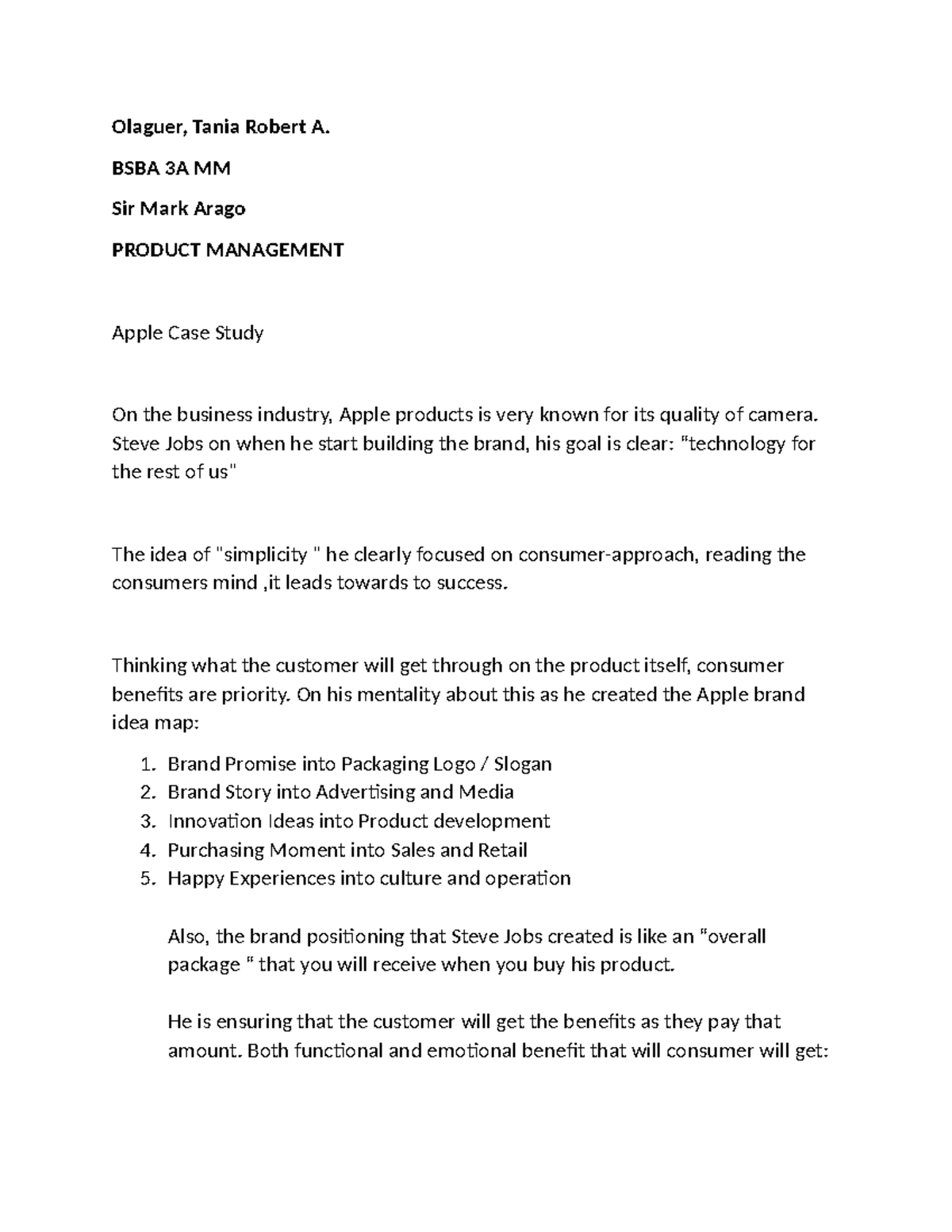 Case Study Sample Apple Co. - Olaguer, Tania Robert A. BSBA 3A MM Sir ...