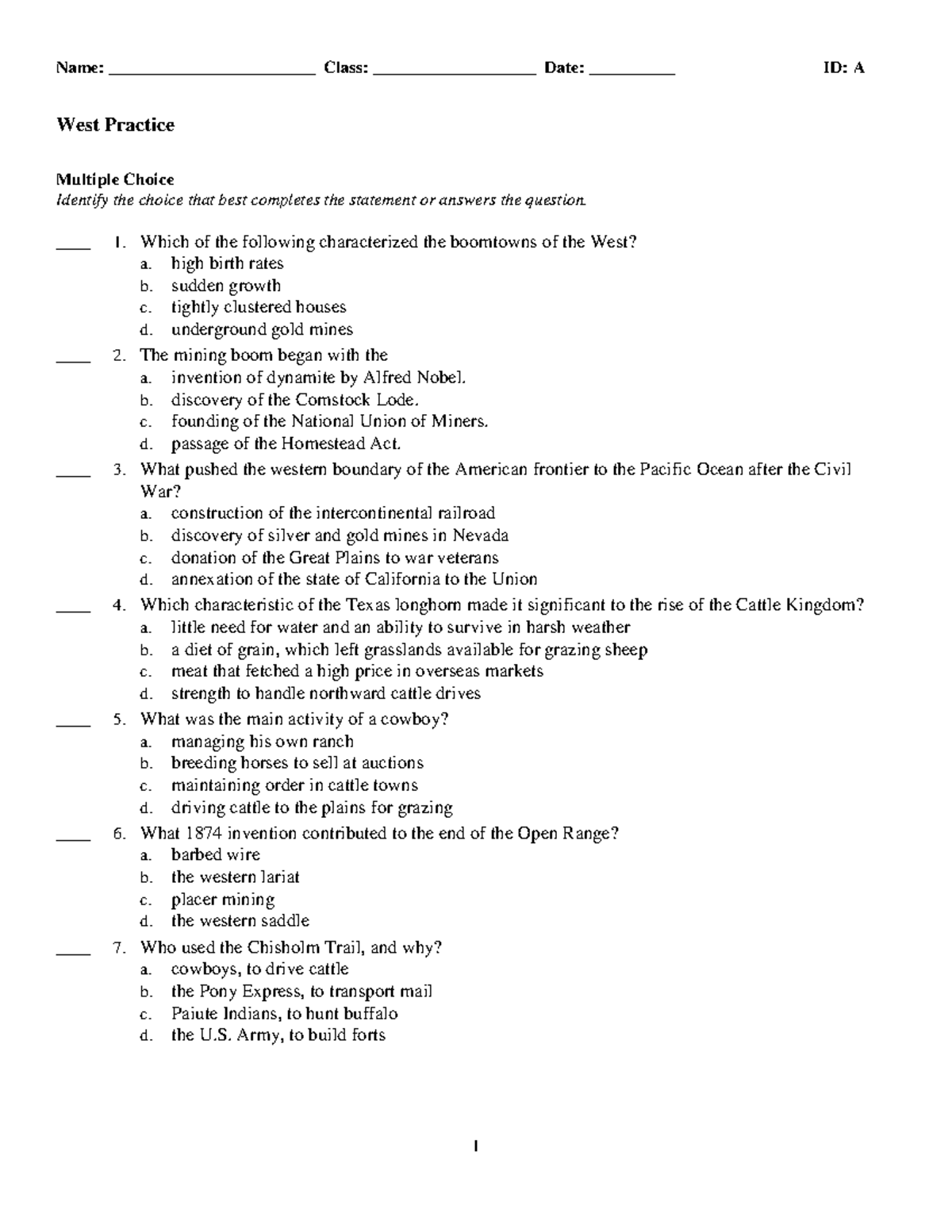 Practice test - Name: ________________________ Class ...