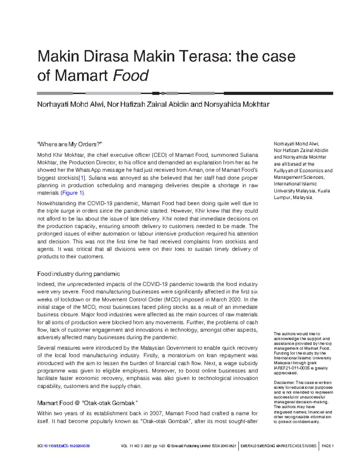 2021 - Mamart - Makin Dirasa Makin Terasa: the case of Mamart Food ...