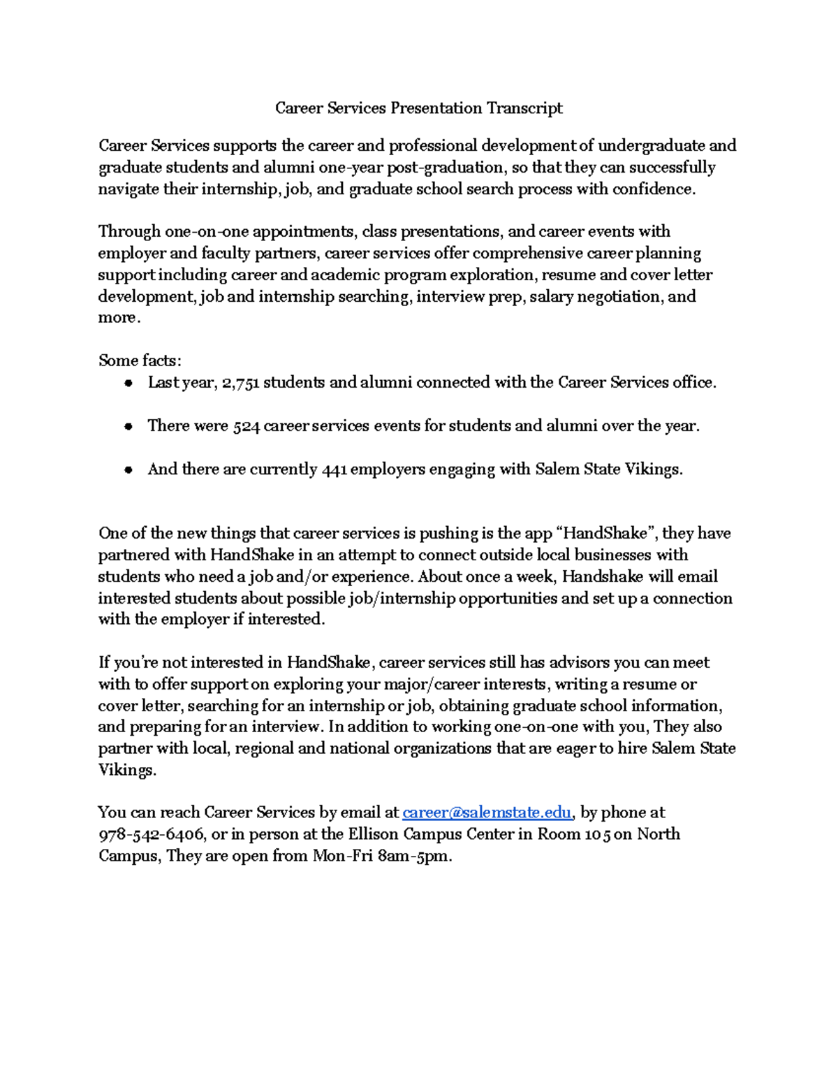 Career Services Group Presentation Transcript - Career Services ...