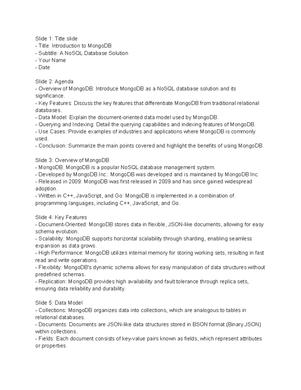 Mongodb presentation - Slide 1: Title slide Title: Introduction to ...