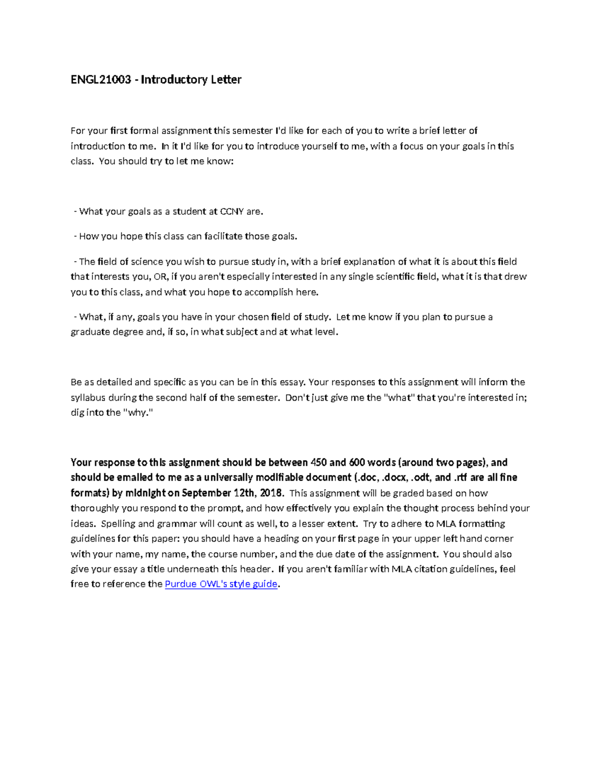 ENGL21003 - Fall 2018 - Intro Letter - ENGL21003 - Introductory Letter ...