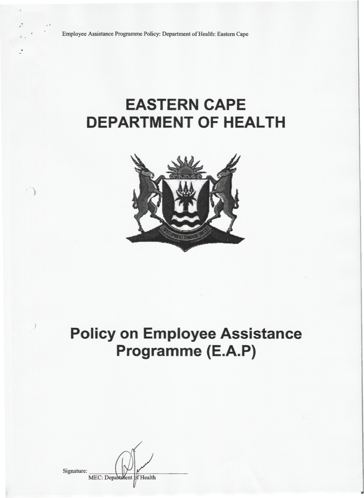 Ecdoh Policy on Employee Assistance Programme (E - IOP3704 - Studocu
