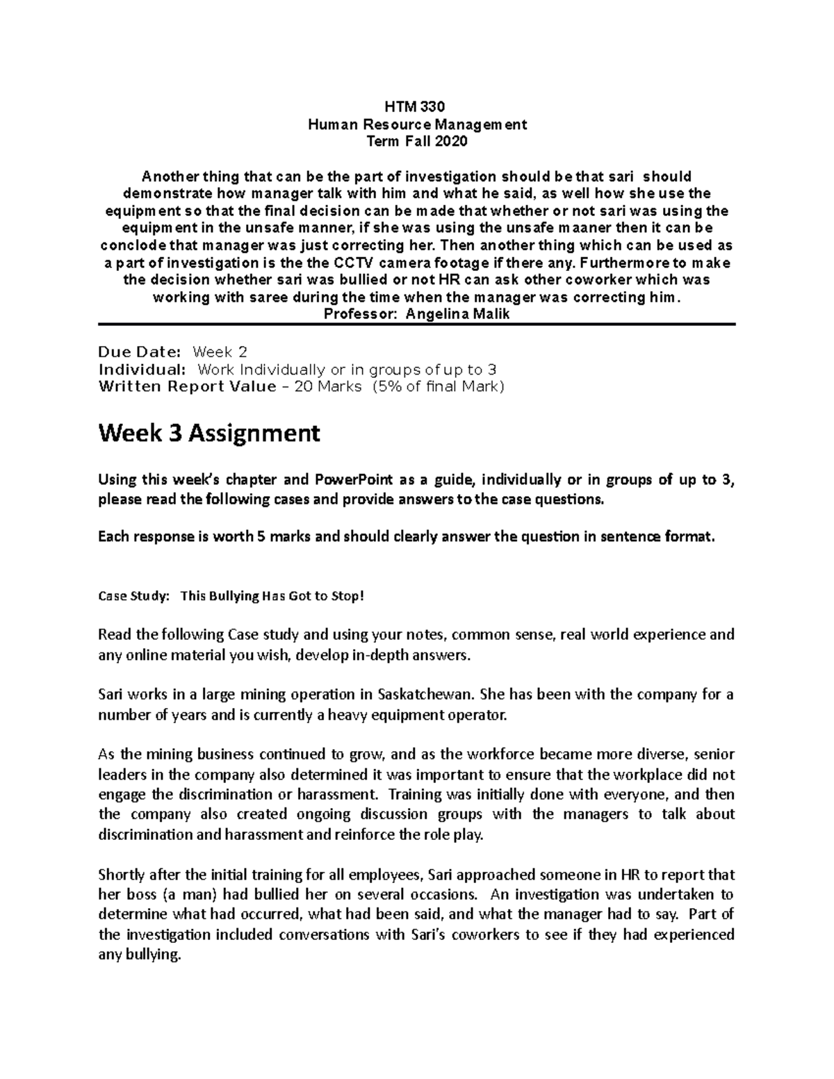 Assignment Week 2 Ch 2 - Document - HTM 330 Human Resource Management ...