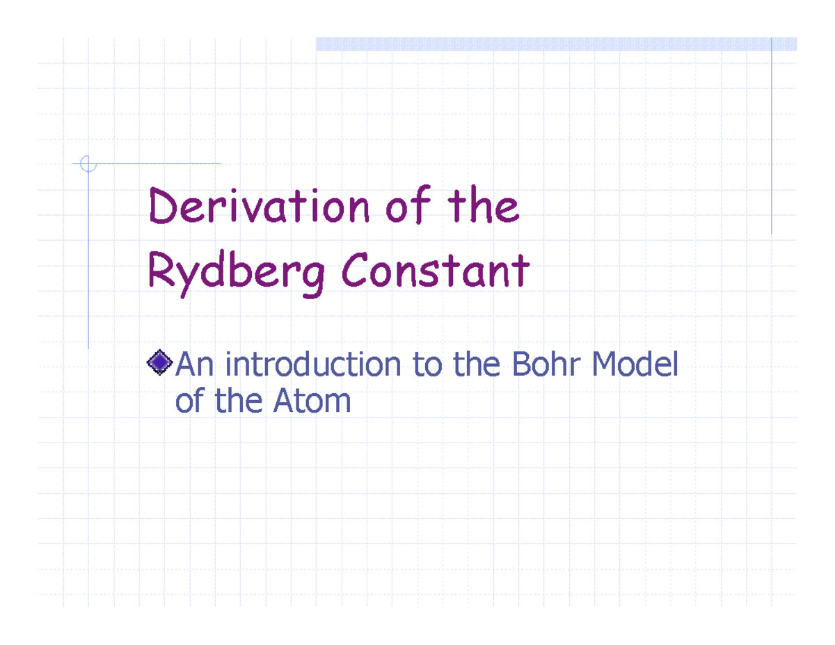 Derivation Rydberg Constant - Derivation of the Rydberg Constant An ...