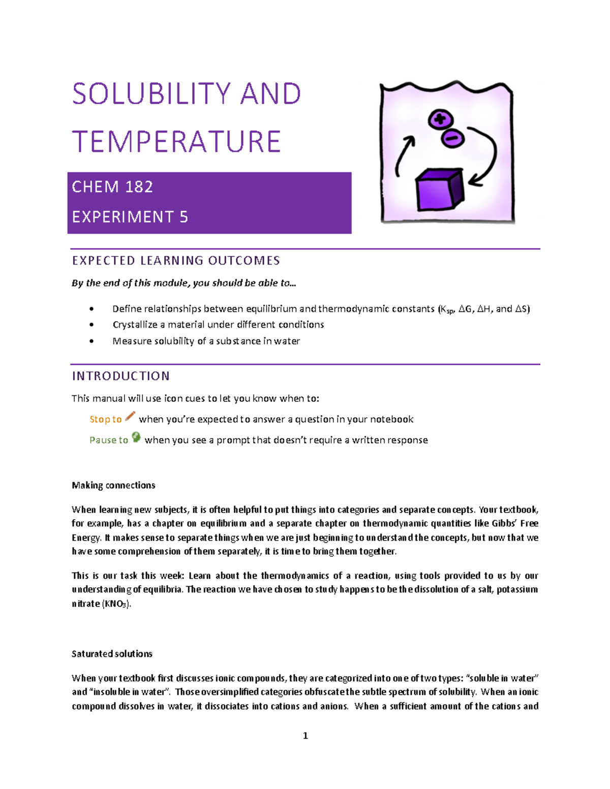 Solubility and Temperature Lab Manual - 182 - W24 - SOLUBILITY AND TEMPERATURE CHEM 182 ...