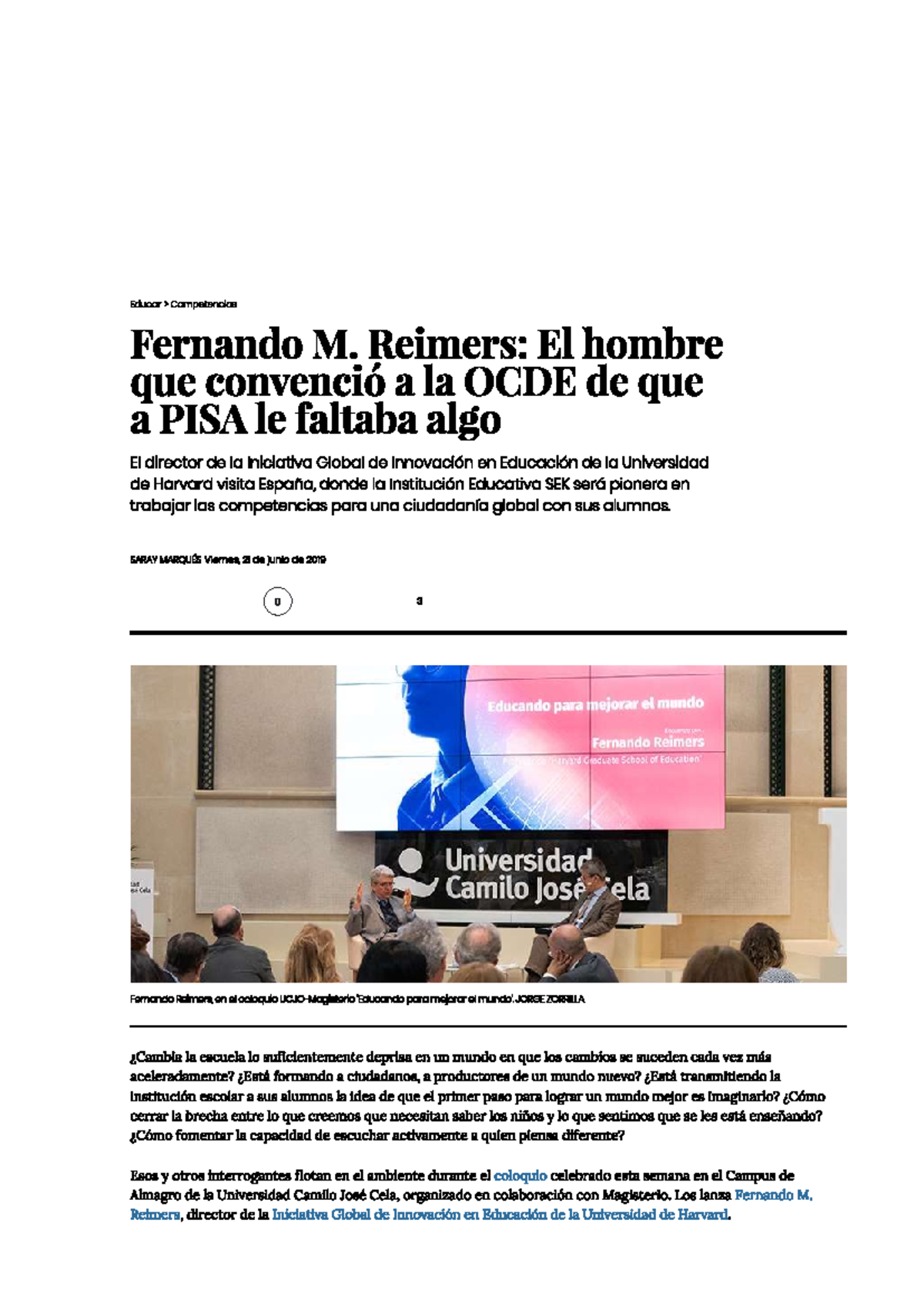 Fernando M. Reimers, El hombre que convenció a la OCDE de que a PISA le ...