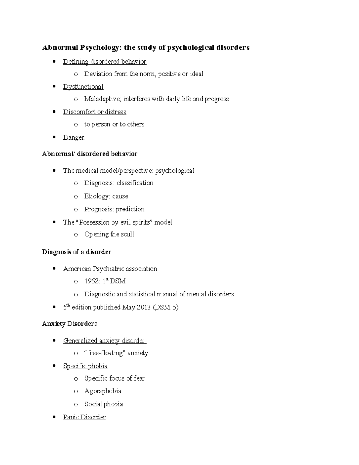 Abnormal psych notes - Abnormal Psychology: the study of psychological ...
