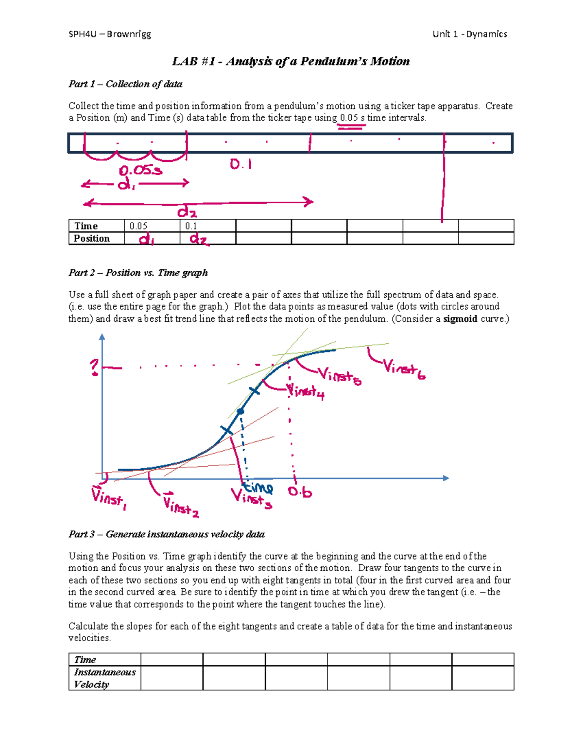 Pendulum Lab Analysis - SPH4U – Brownrigg Unit 1 - Dynamics LAB #1 ...