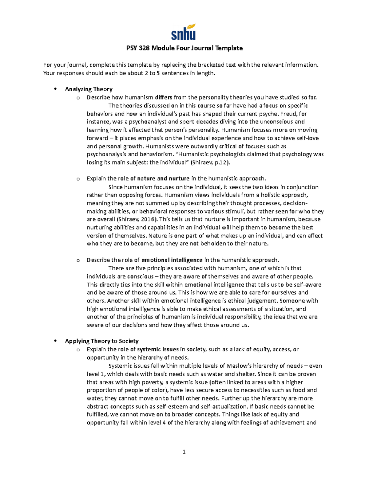 PSY 328 Module Four Journal - Your responses should each be about 2 to ...