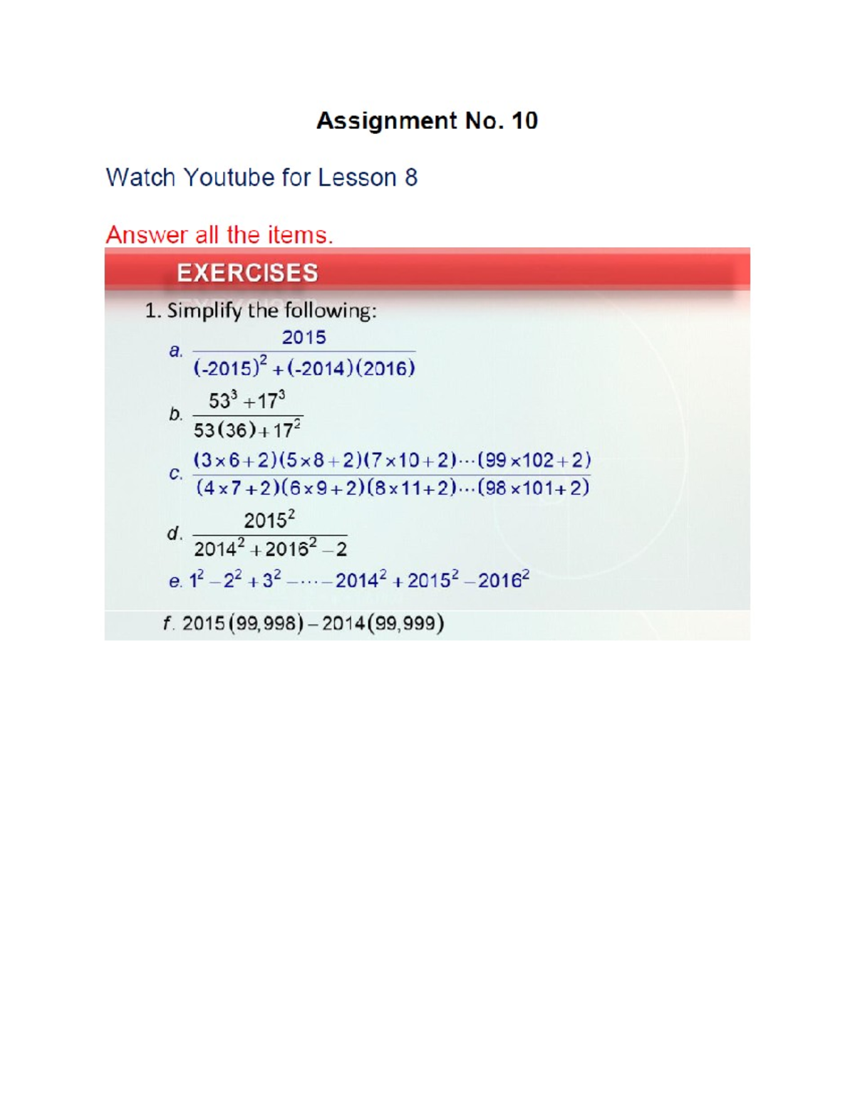 Assignment No. 10 (Algorithm 2020) Answer - BS Accountancy - Studocu