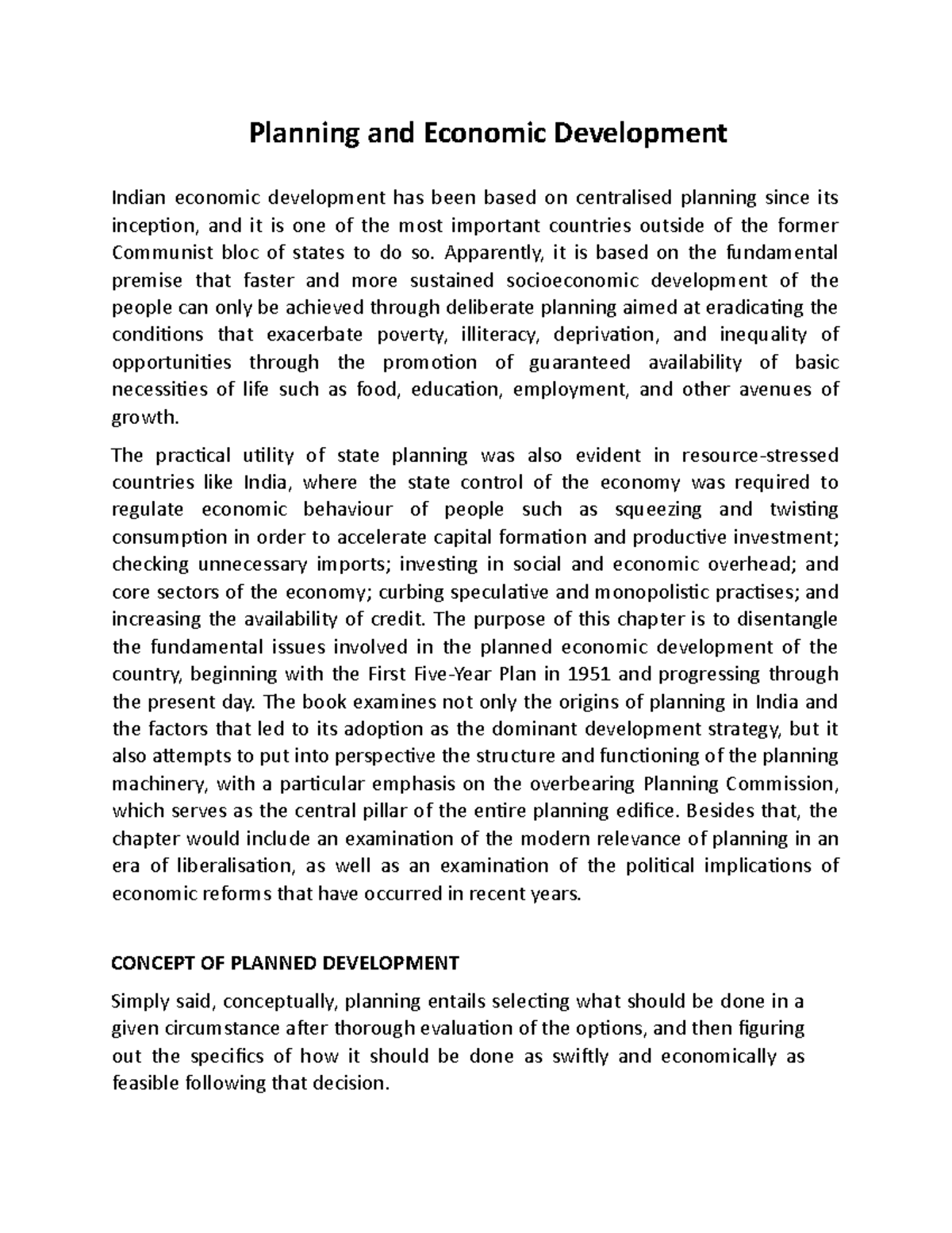 Planning and Economic Development - Government and Politics in India II ...