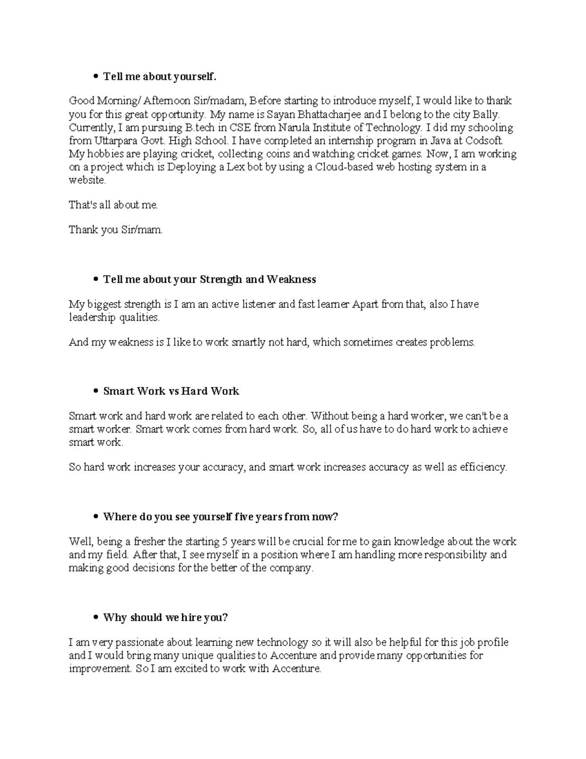 Interview Questions And Answers - Tell me about yourself. Good Morning ...