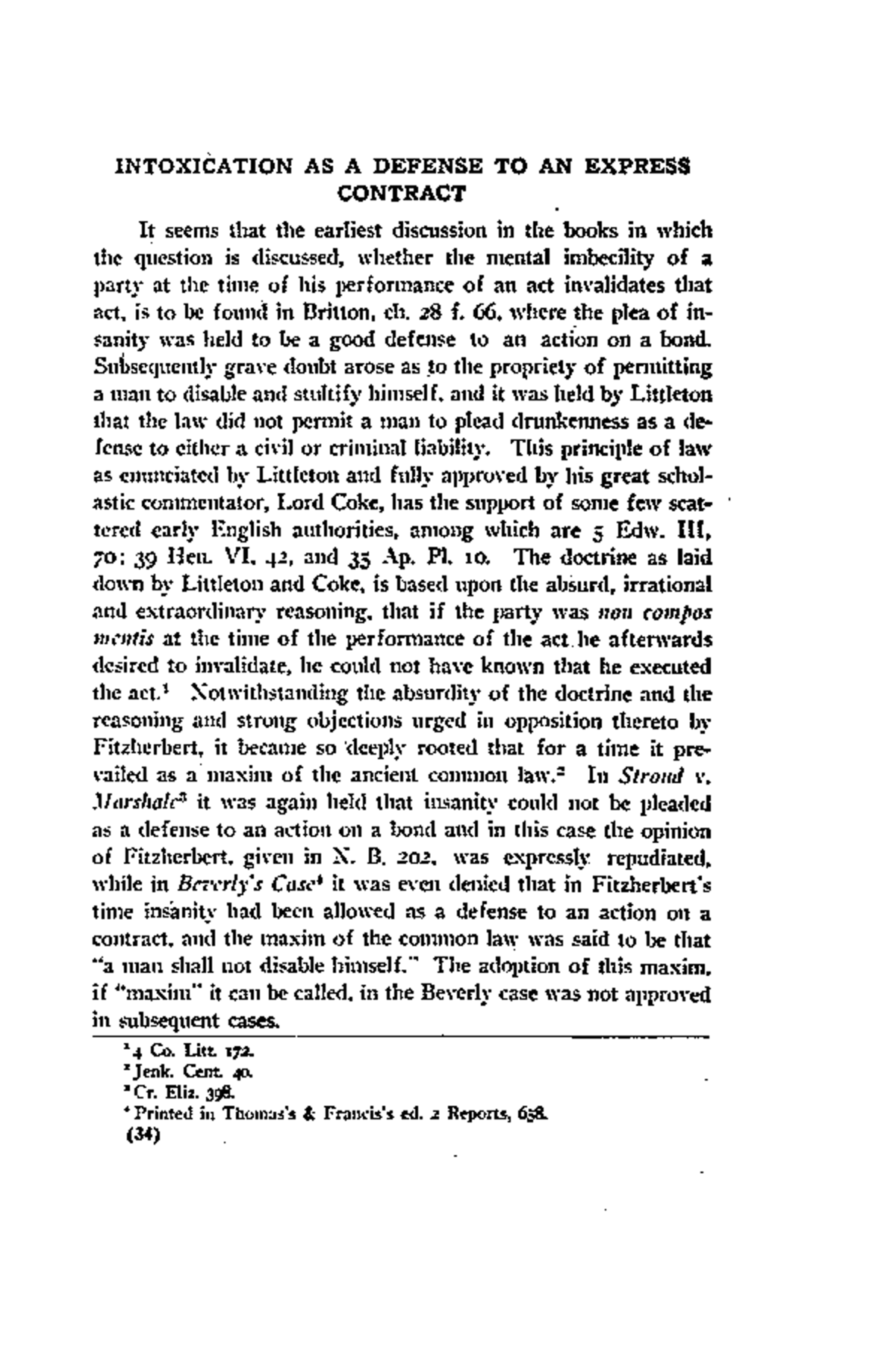 Intoxication as a Defense to an Express Contract - INTOXICATION AS A ...