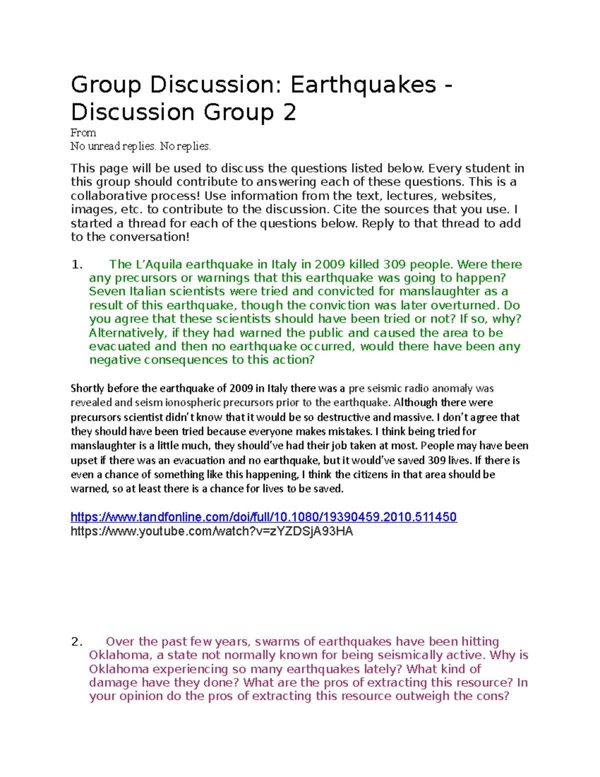 Group Discussion- earthquakes - No replies. This page will be used to ...