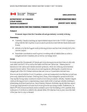 Briefing Note 1 Instructions - ECON 319 Canadian Economic Policy and ...