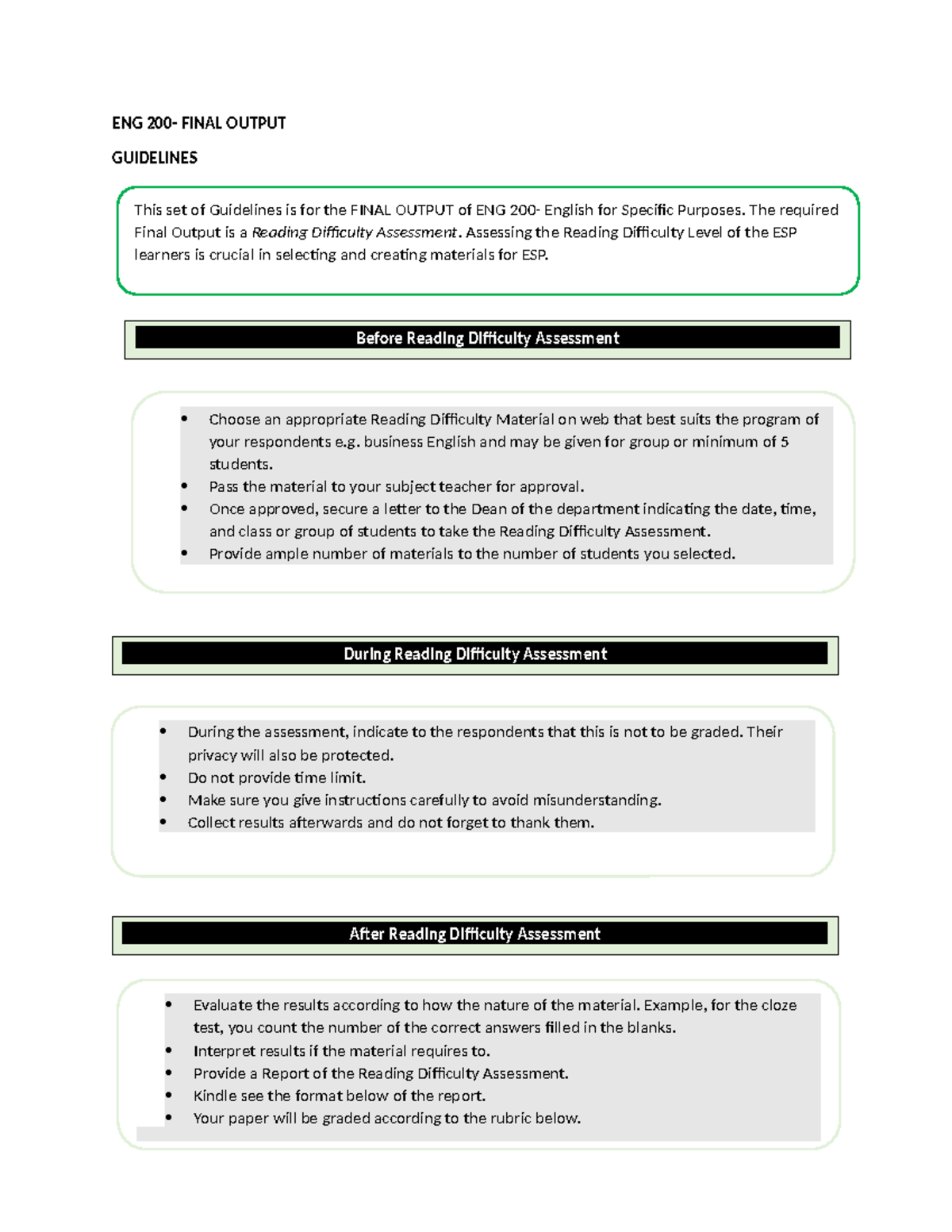 ENG 200 Final Output Guidelines - ENG 200- FINAL OUTPUT GUIDELINES This set of Guidelines is for ...
