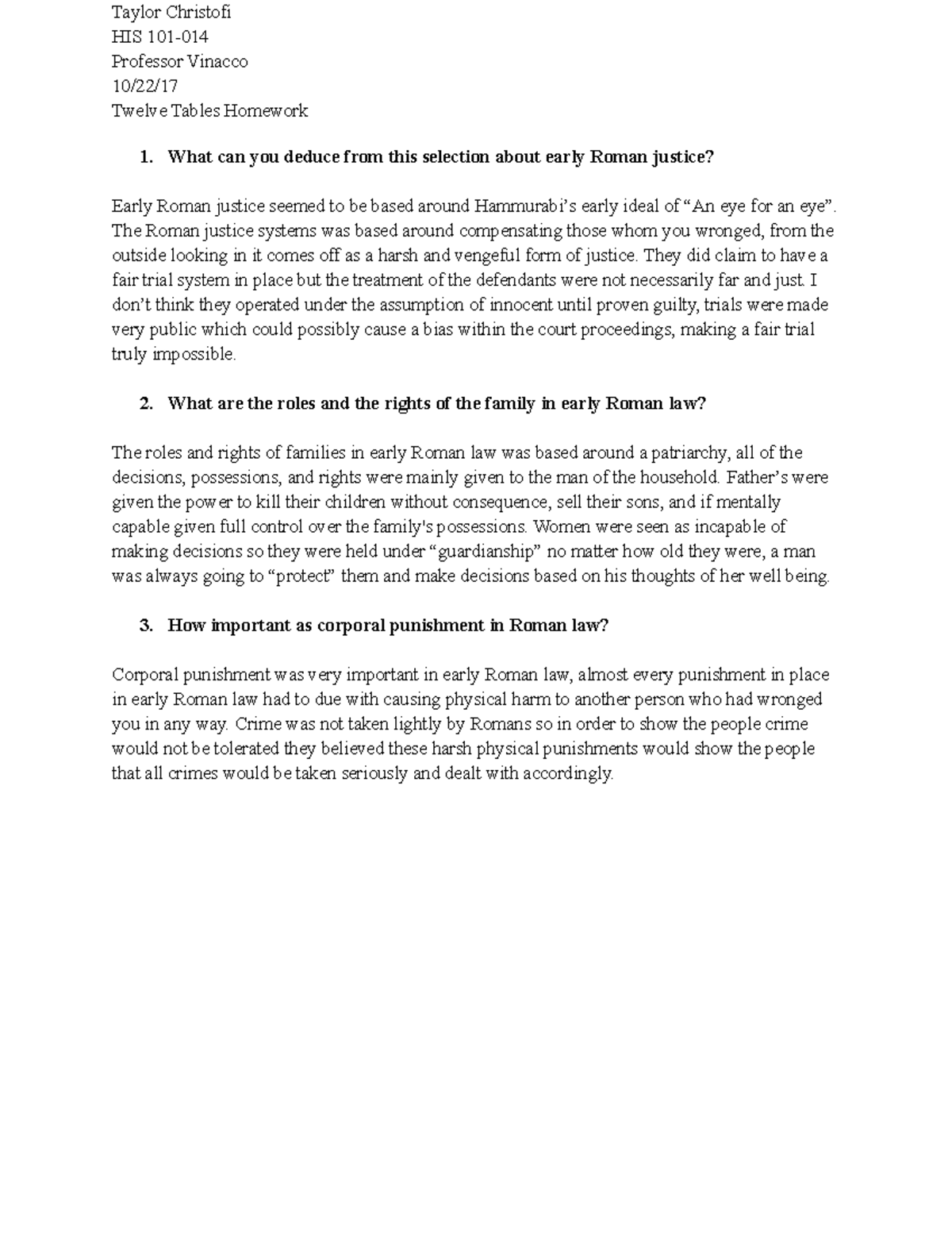 Twelve Tables HW HIS-101 - HIS-101 - Bergen - Studocu