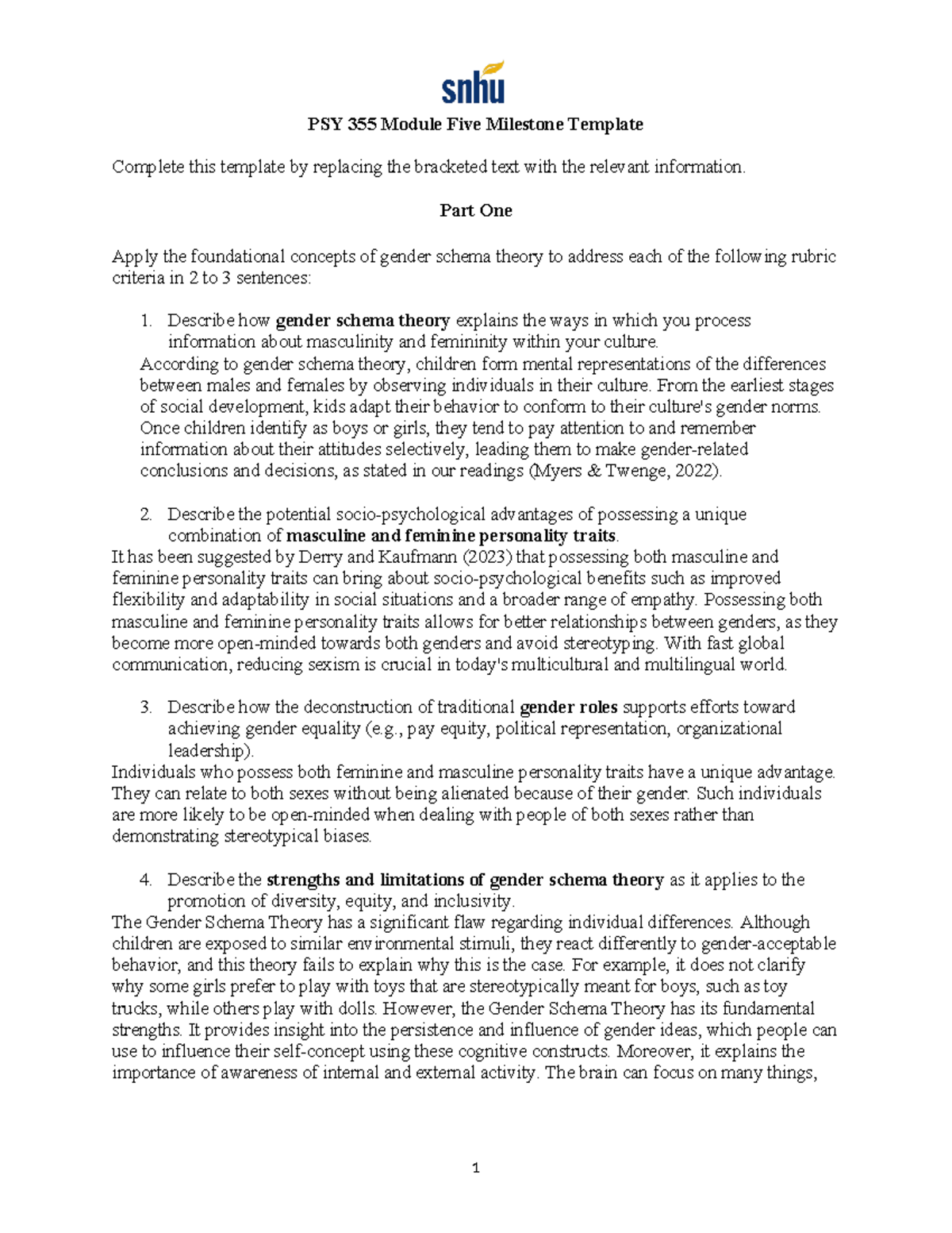 PSY 355 Module Five Milestone Template - PSY 355 Module Five Milestone Template Complete this ...