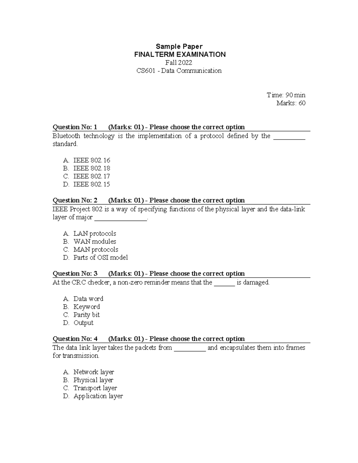 Template Sample Paper CS601 - Sample Paper FINALTERM EXAMINATION Fall ...