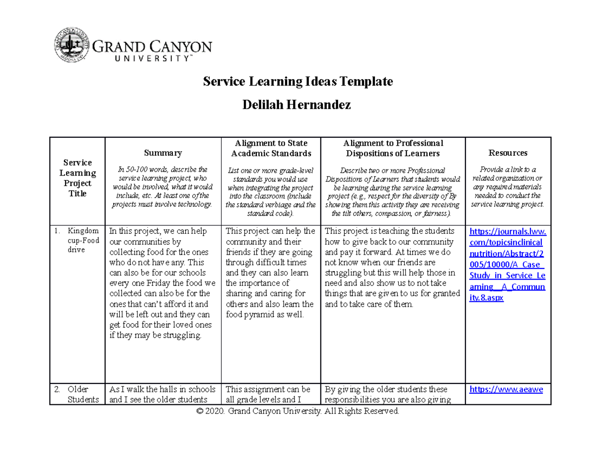 EDU-330 Service Learning - EDU-330 - GCU - Studocu