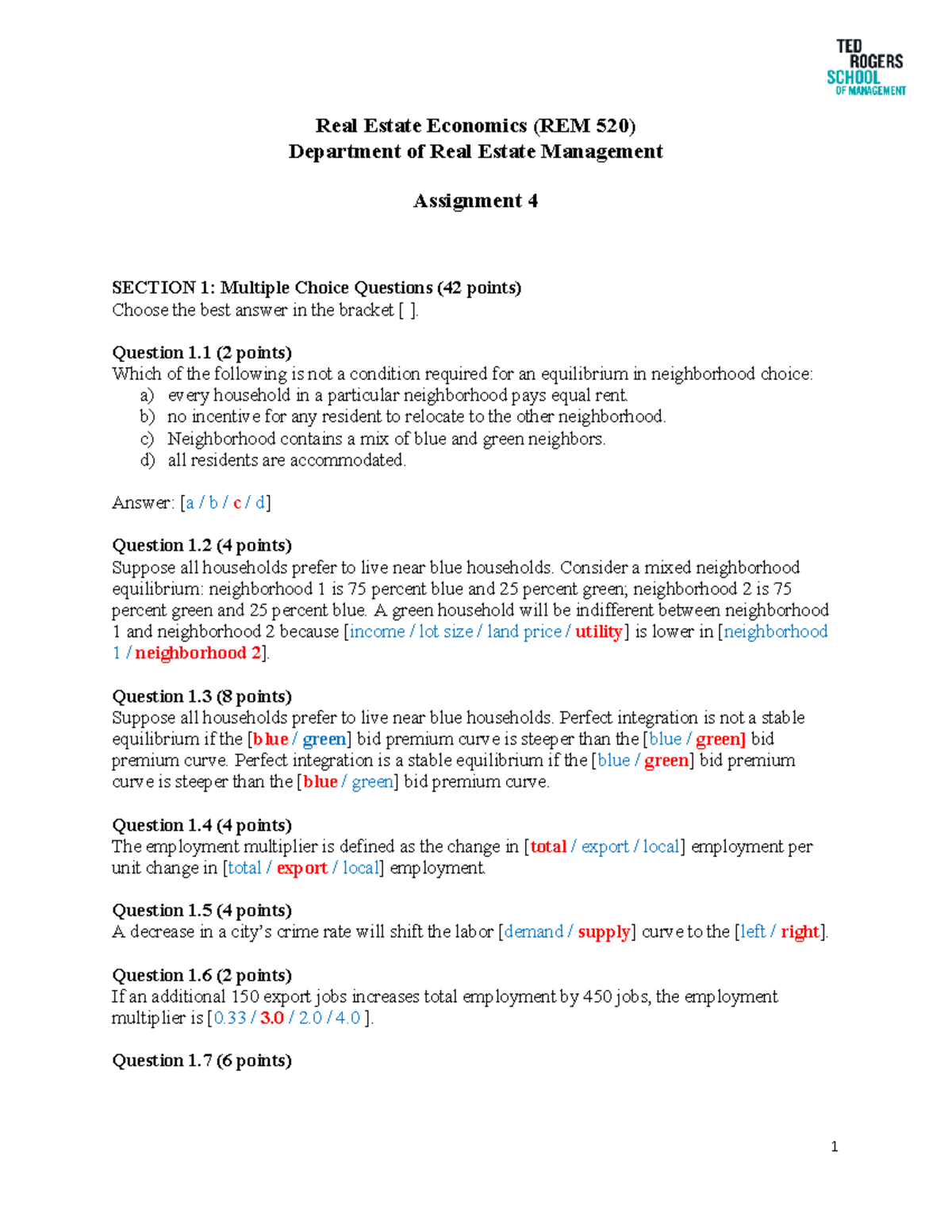 REM520-Assignment 4.docx - Real Estate Economics (REM 520) Department ...