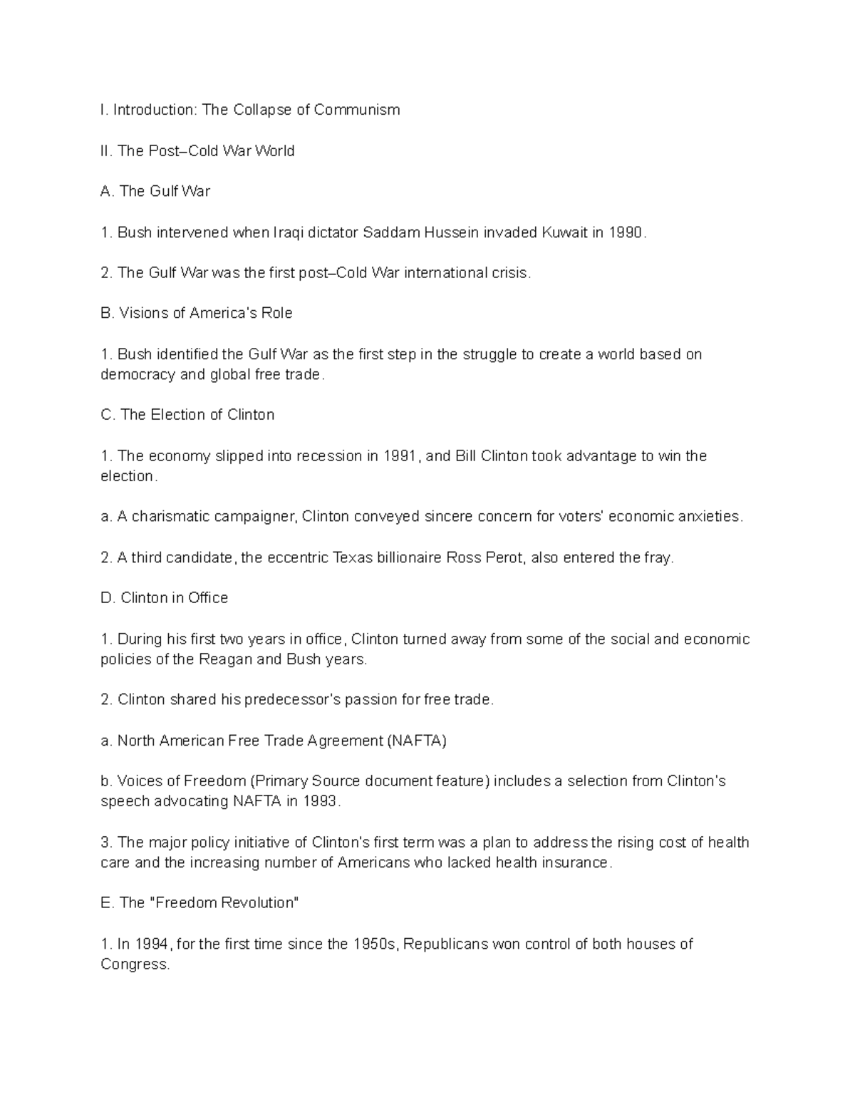 Ch 27 Outline - history 1302- Garner - I. Introduction: The Collapse of ...