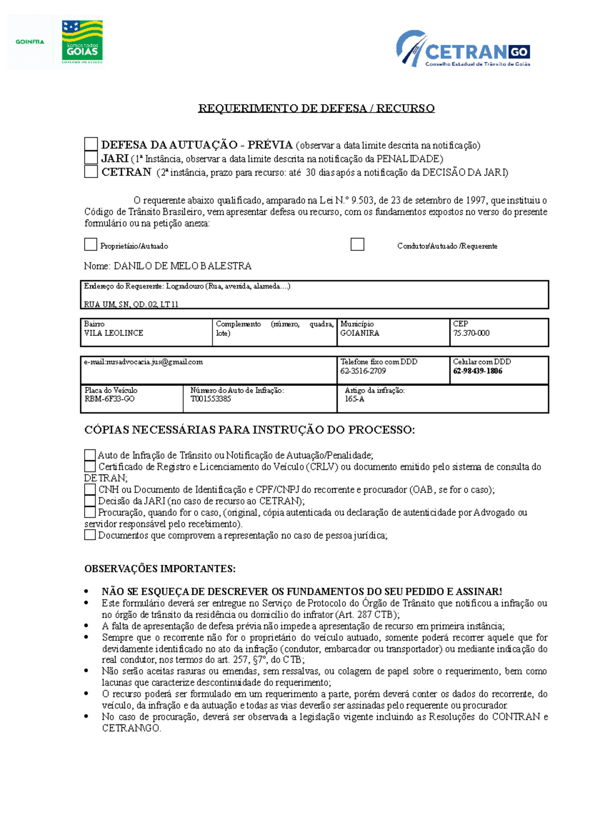 Recurso Ao Cetran Modelo - RETOEDU