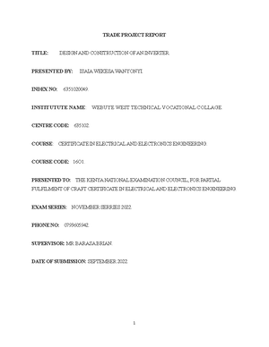 6021030288 Project - TRADE PROJECT TITLE: BUNGOMA VENTURE HOTEL ...