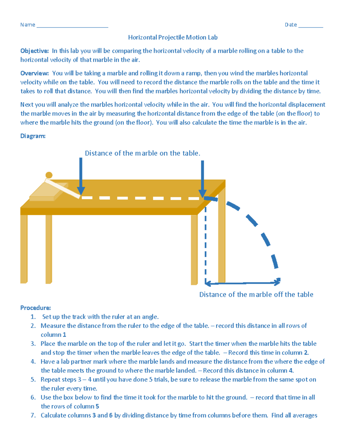Physics Experiment Sheet - Name _______________________ Date ...