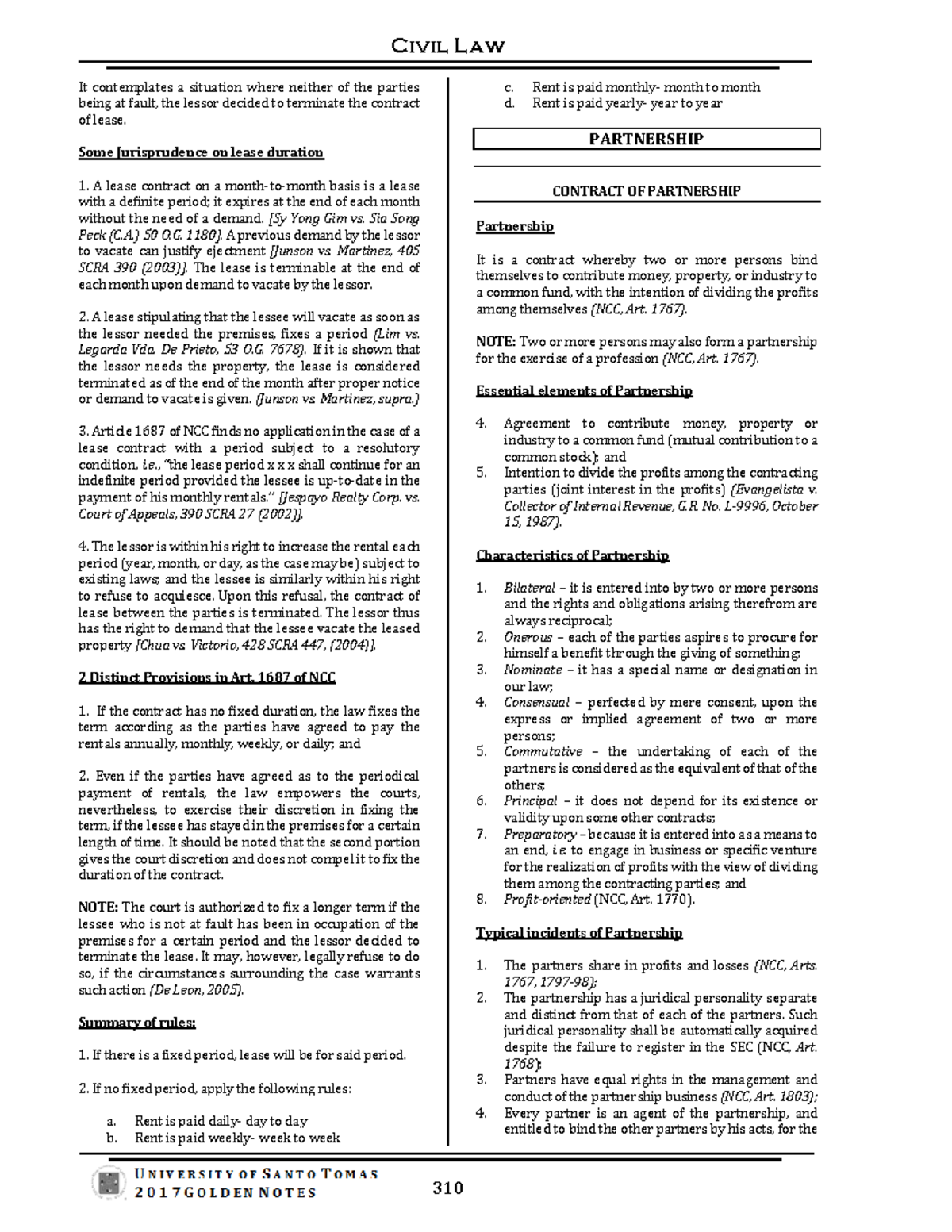 UST Golden Notes - Partnership - Civil Law It contemplates a situation ...