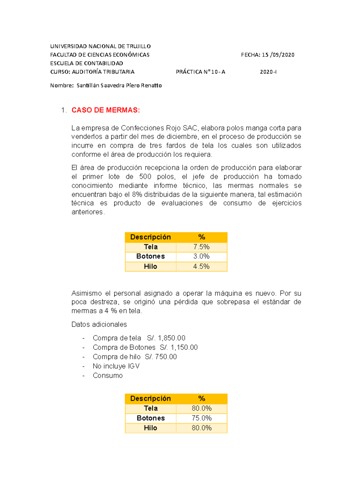 Auditoria Tributaria - Mermas Y Desmedros - UNIVERSIDAD NACIONAL DE ...
