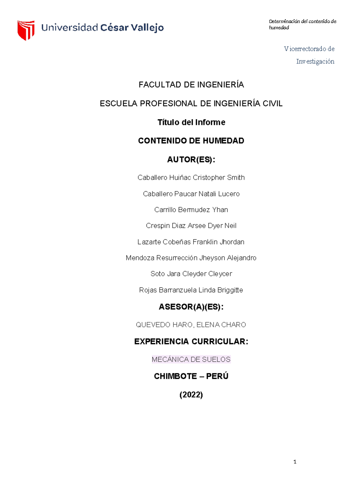 Informe de humedad. - asdadsa - humedad Vicerrectorado de Investigación ...