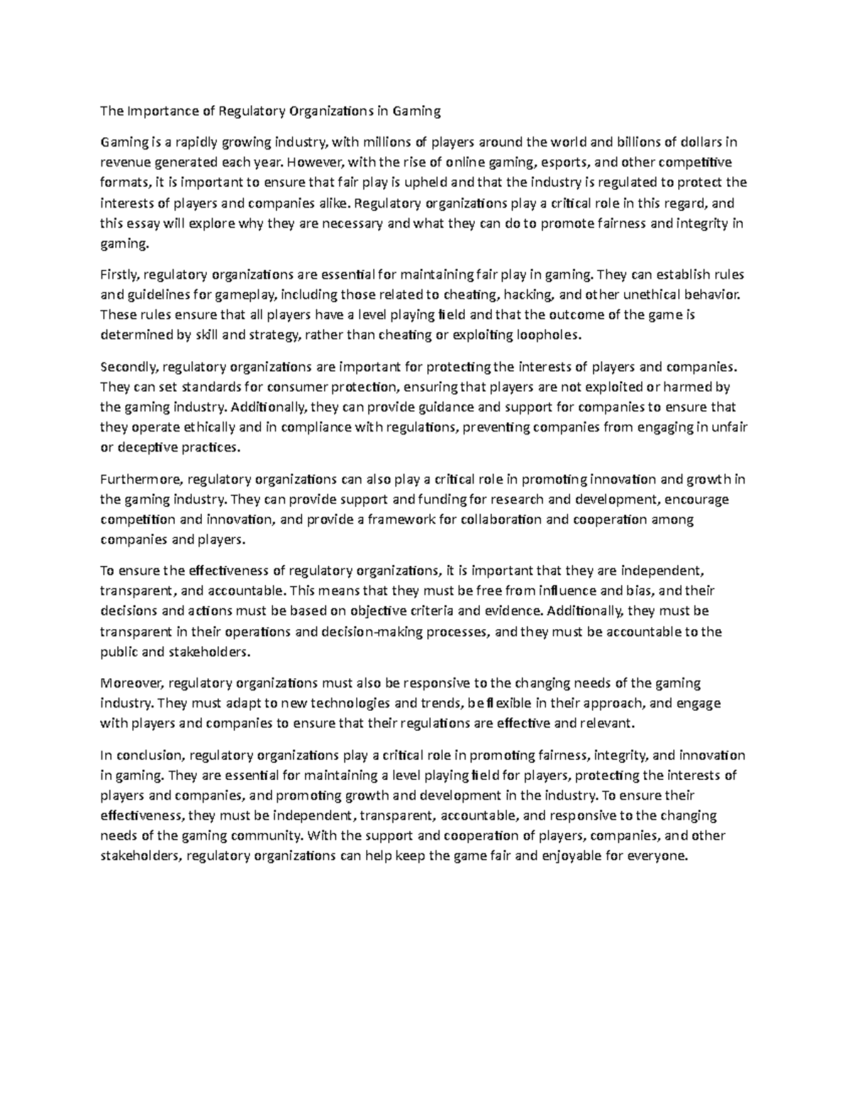 The Importance of Regulatory Organizations in Gaming - However, with ...