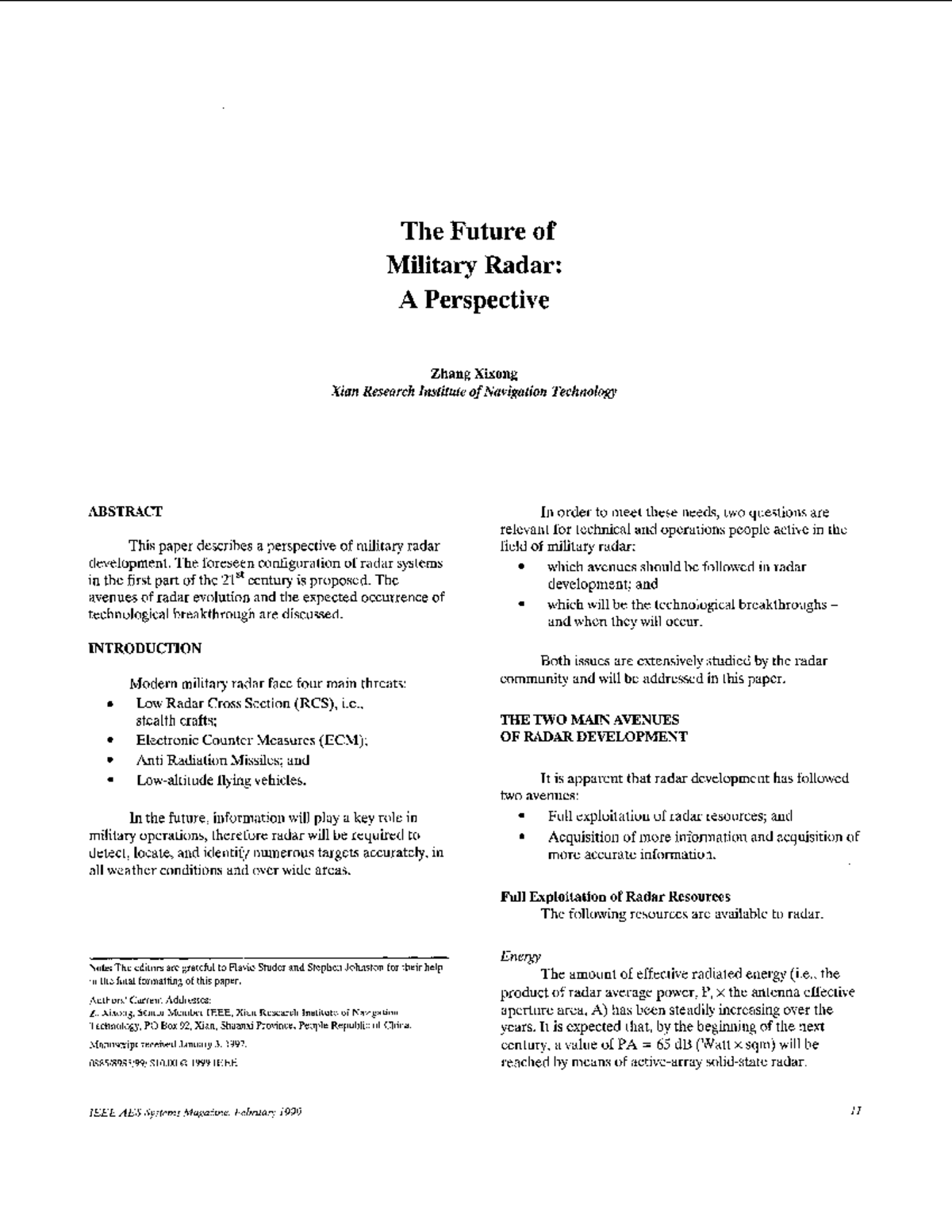 The Future Of Military Radar A Perspective - IEEE Aerospace and ...