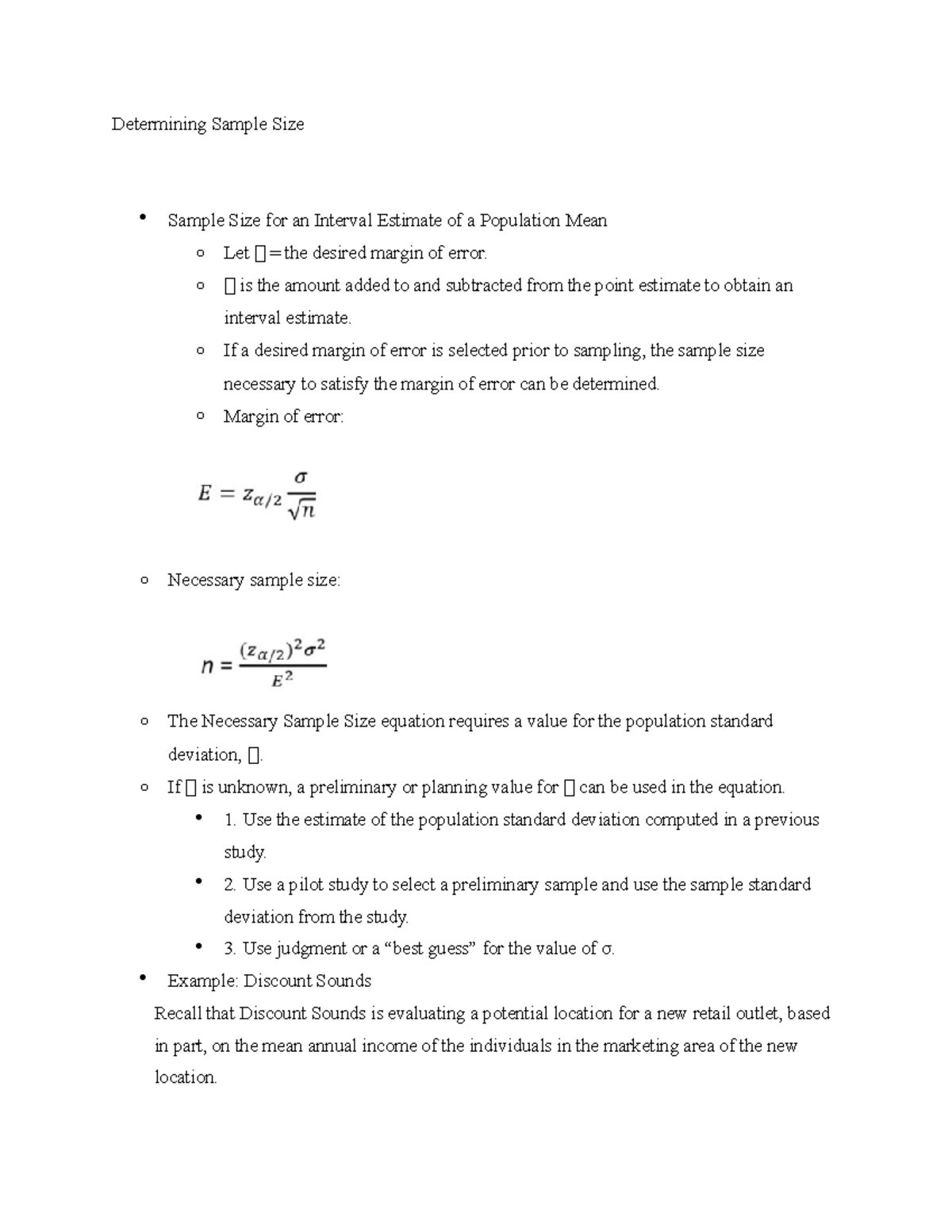 Determining Sample Size - o 𝐀 is the amount added to and subtracted from the point estimate to ...