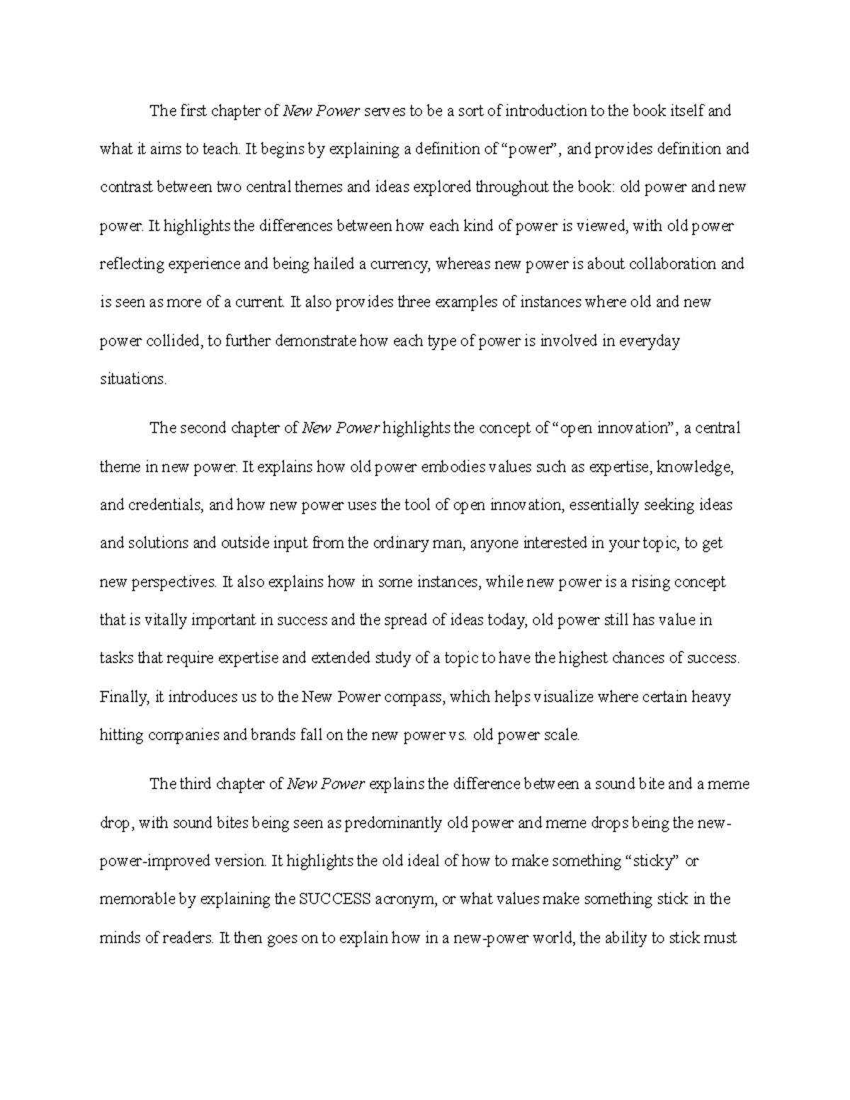 Class Prep 2 (First 5 Chapters of "New Power") - The first chapter of ...